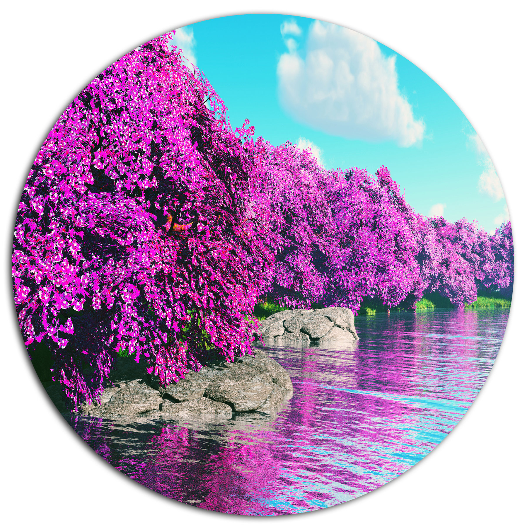 Beautiful Row Of Cherry Blossoms, Landscape Disc Metal Wall Art, Disc ...