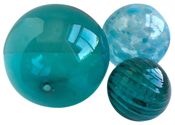 Sphere Set of 3, Teal - Contemporary - Decorative Objects And Figurines ...