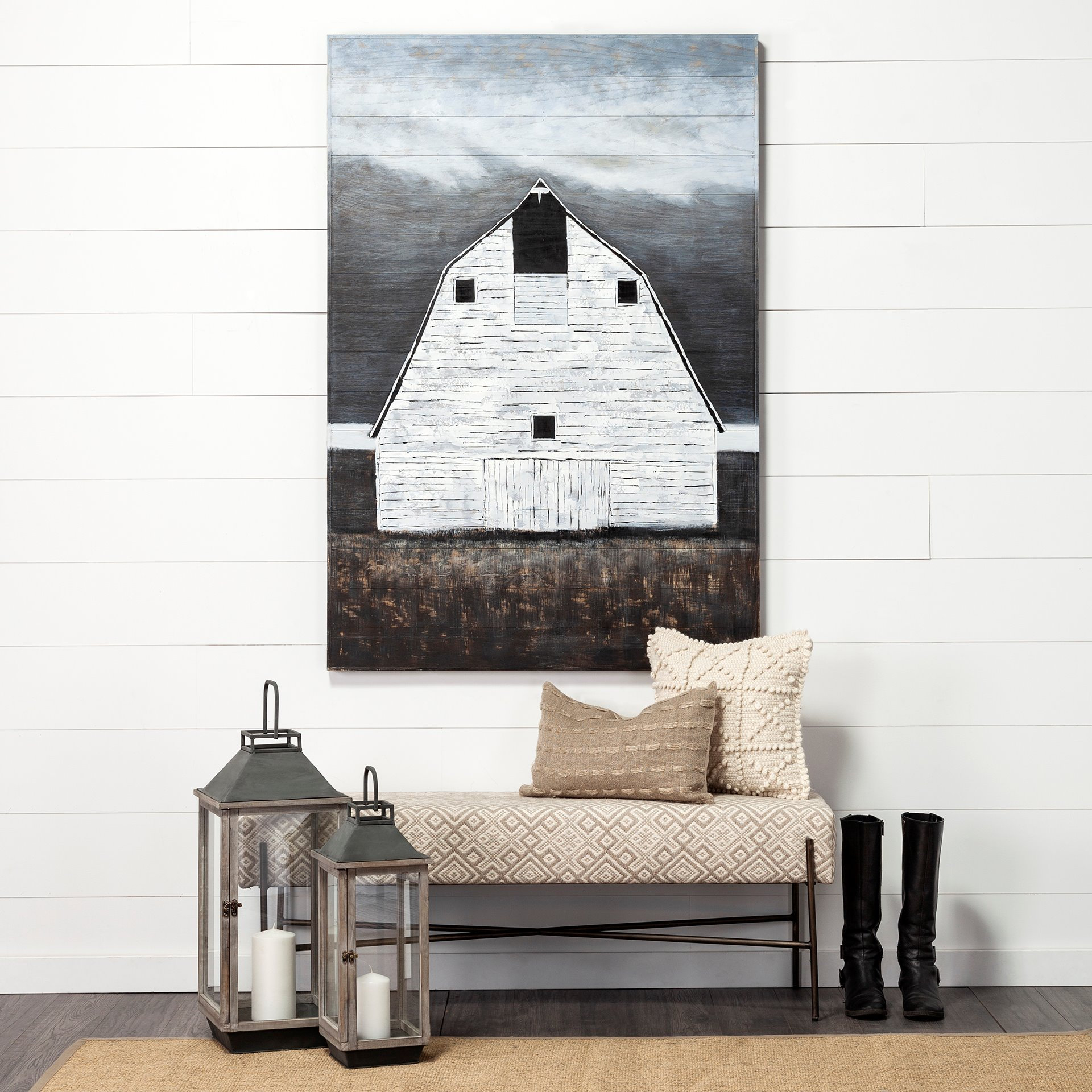Sawmill Creek Farmhouse White Barn Original Hand Painted on Wood Oil ...