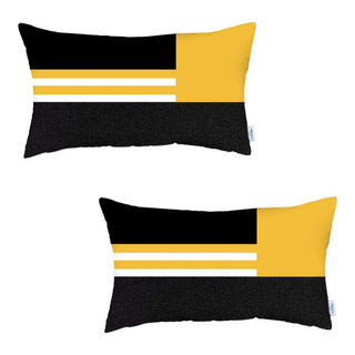Set of 2 Yellow Geometric Lumbar Pillow Covers - Contemporary ...