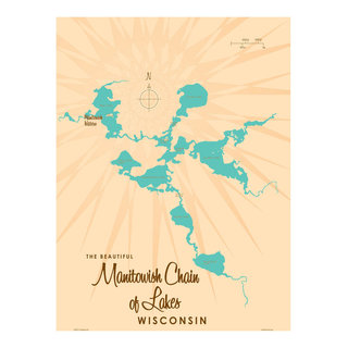 Lakebound Manitowish Chain of Lakes Wisconsin Map Art Print, 9"x12 ...