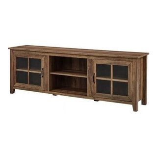 Transitional TV Stand, Modern Farmhouse Design, Glass Doors, Open Shelf ...