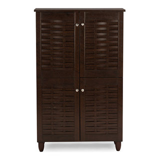 Winda and 4-Door Dark Brown Wooden Entryway Shoes Storage Cabinet ...