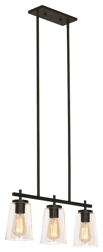 AFX Lighting Joanna 3-Light Linear Pendant, Textured Black/Clear ...