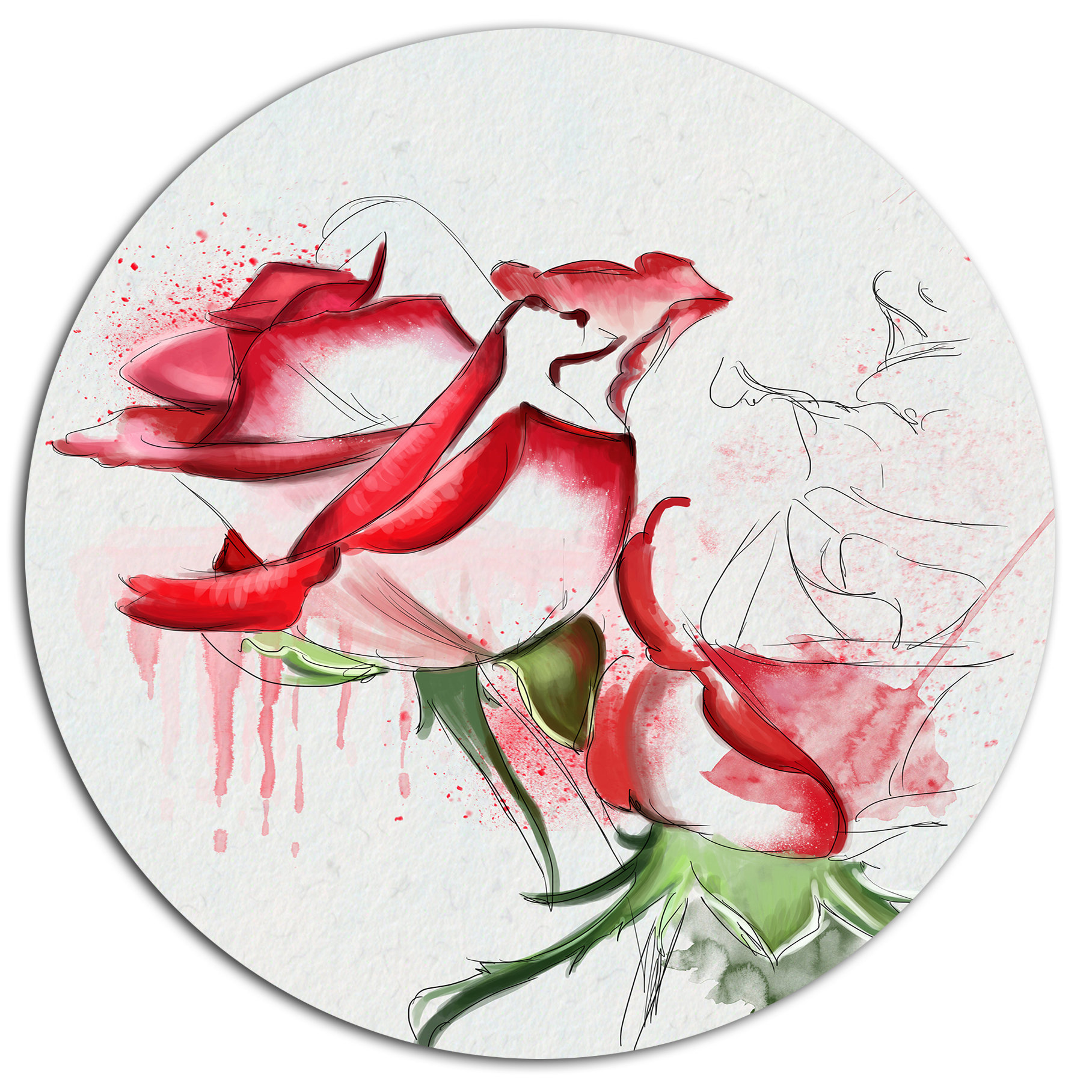 Fantastic Red Roses Watercolor, Floral Disc Metal Wall Art, Disc of 23 ...