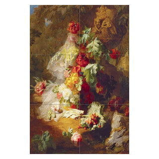 Tile Mural STILL LIFE IN A PARK WITH AN URN OF Backsplash, 6" Ceramic ...