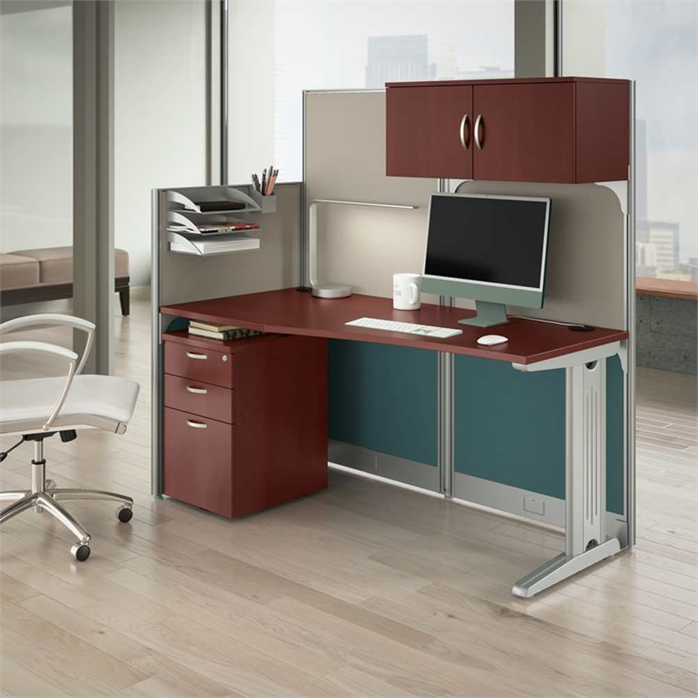 Pemberly Row Cubicle Desk with Storage in Hansen Cherry - Engineered ...
