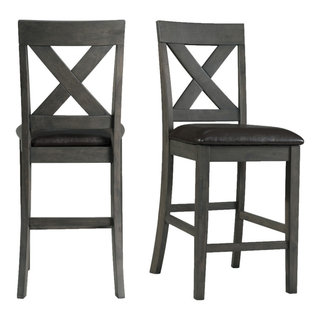 Alex Counter Side Chair WithBlack PU Gray, Set of 2 - Transitional ...