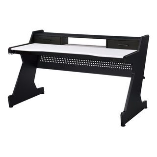 Bowery Hill Wooden Top 2-Drawer Gaming Table with Metal Frame in Black ...