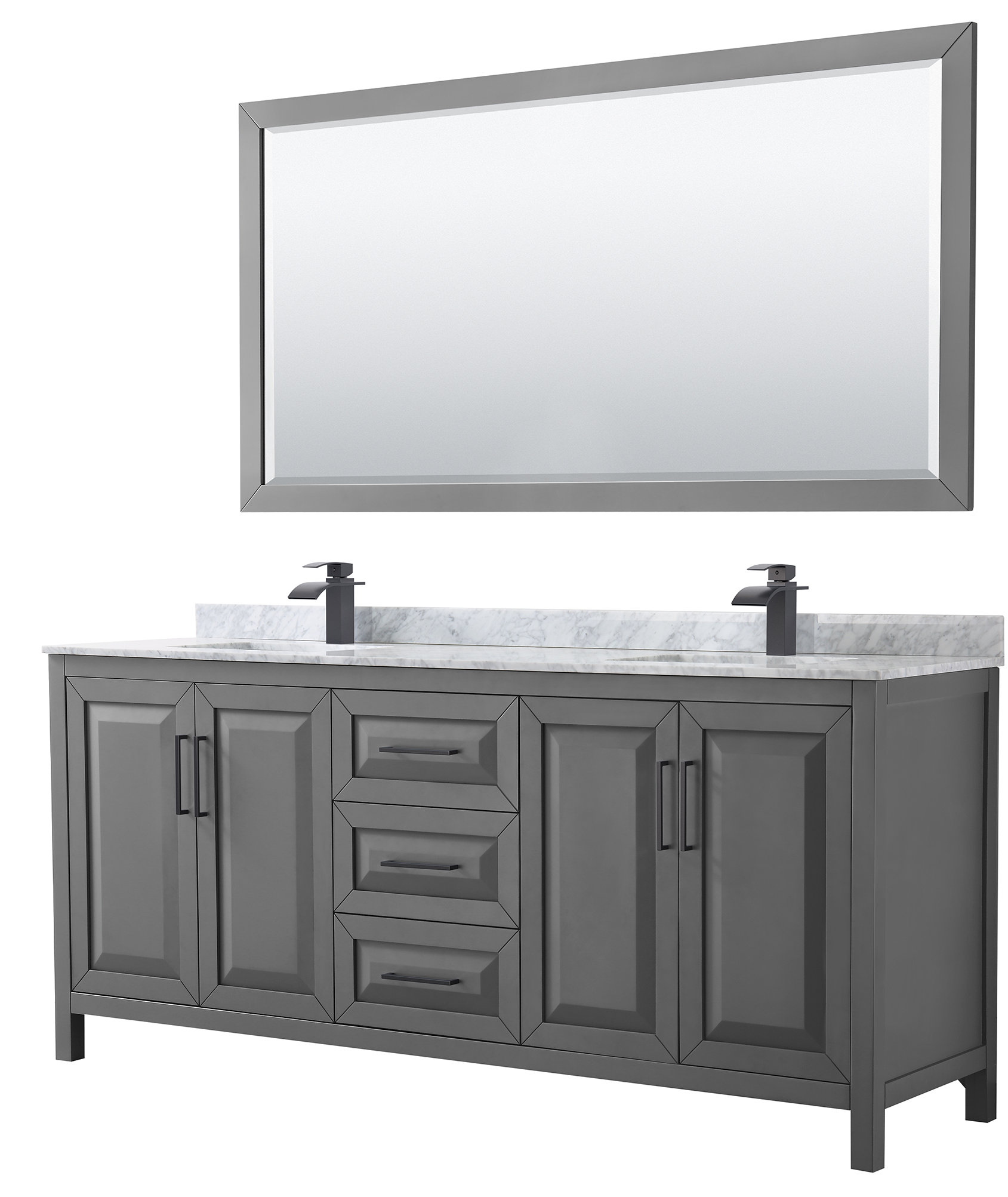 Daria 80" Double Vanity, Dark Gray, Top, Square Matte Black Trim, 70 ...