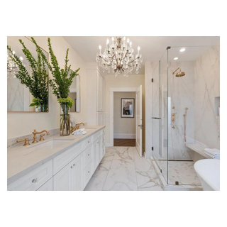 Omega kitchen Anson white painted door Stainless Steel appliances gold ...