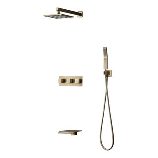 Moda Wall-Mounted 10" Shower System, Brushed Gold With Tub Spout Solid ...