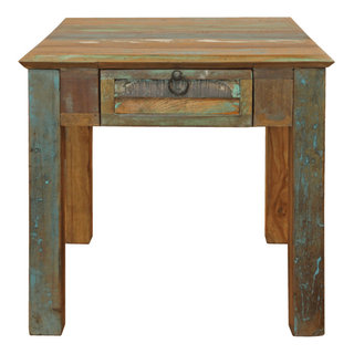 24" Brown Solid Wood Square End Table With Drawer - Farmhouse - Side ...