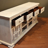 Rustic Solid Wood 73" Whitewashed TV Stand - Farmhouse - Entertainment ...