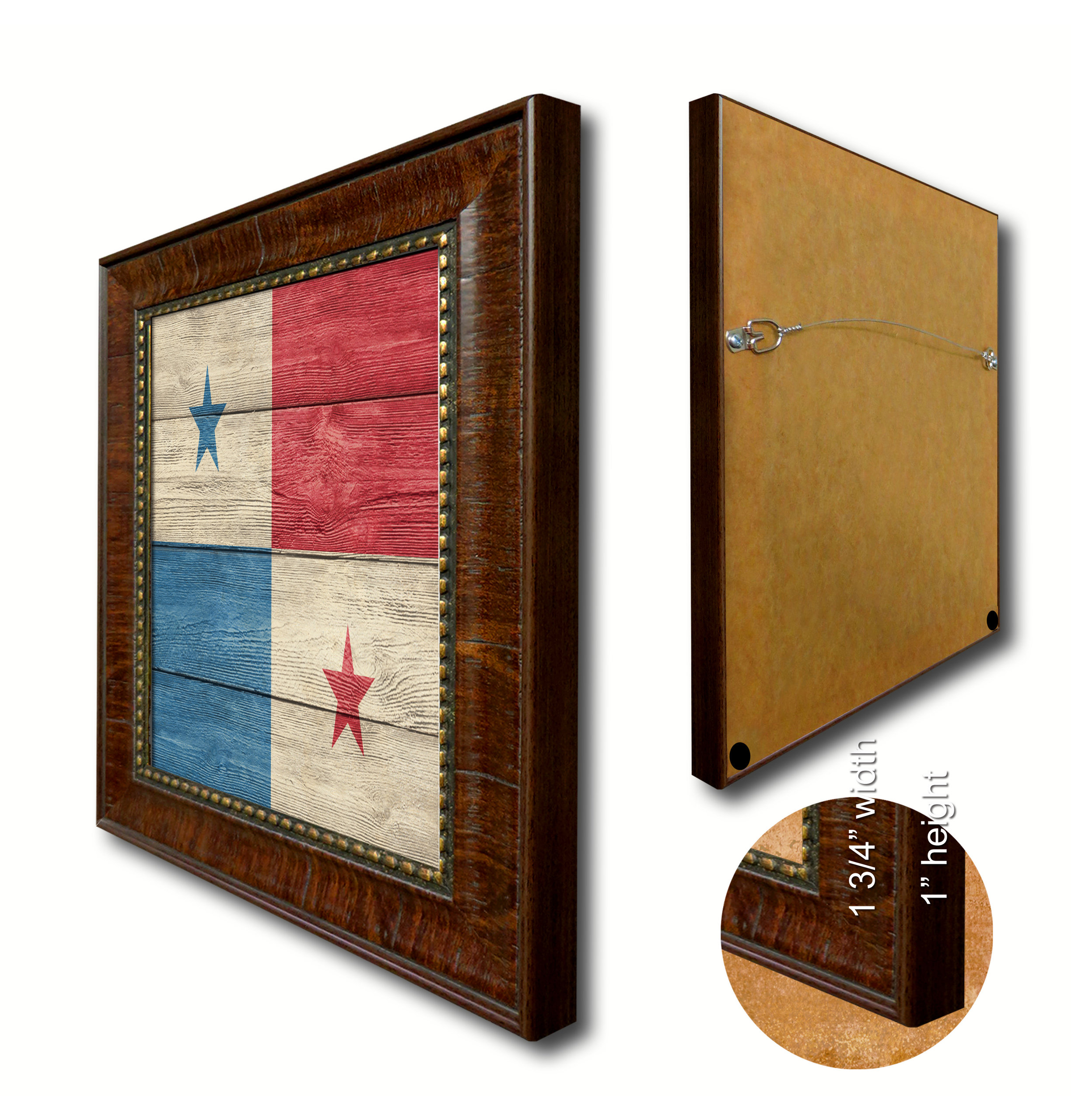 Panama Country Textured Flag Print With Brown Gold Frame, 19" x 27 ...
