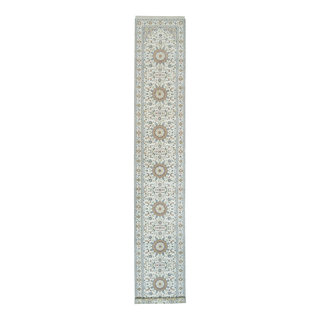 White 250 KPSI Pure Wool Hand Knotted Nain Design XL Runner Rug 2'8"x16 ...