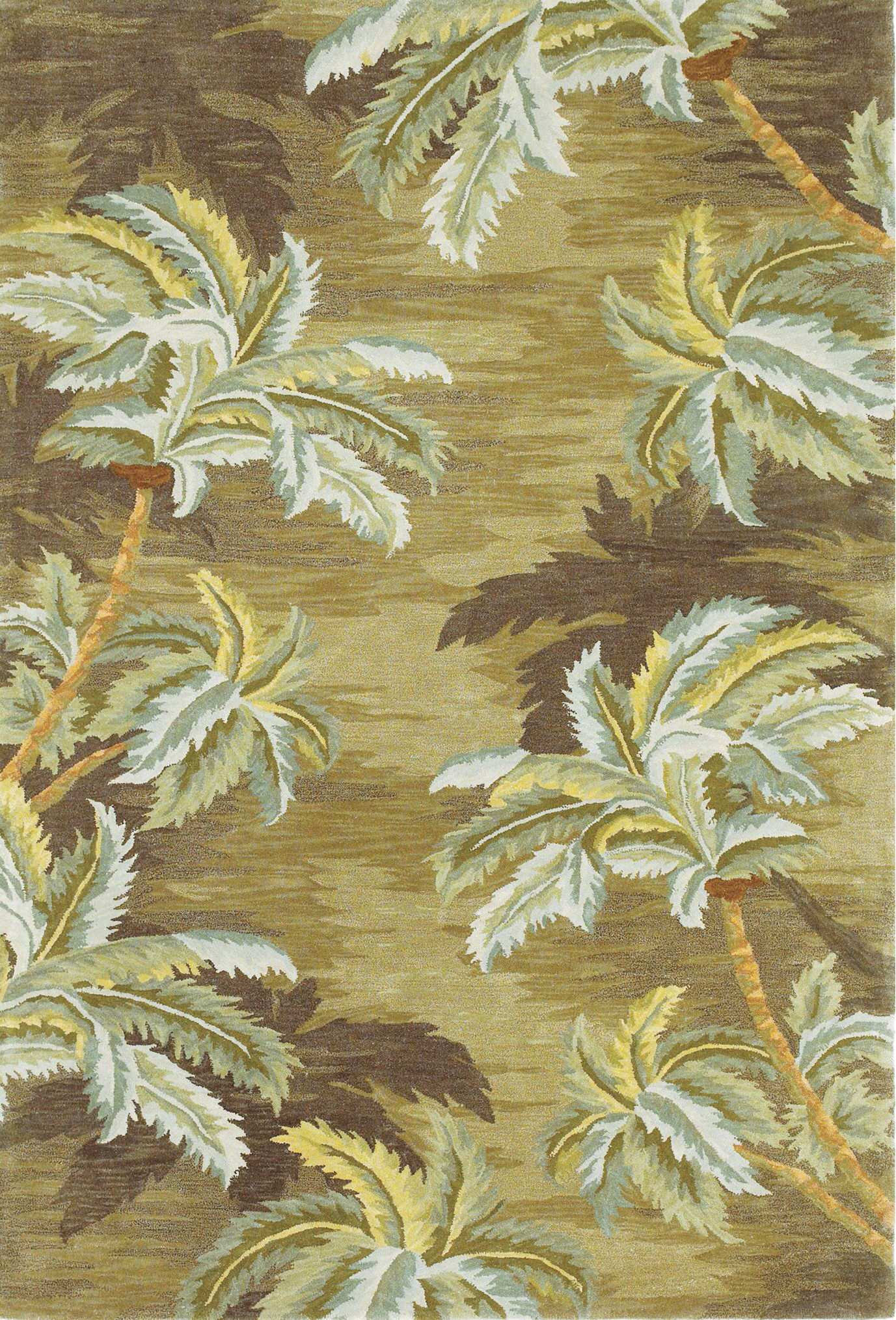 8' X 11' Wool Moss Green Palm Trees Area Rug - Tropical - Area Rugs ...