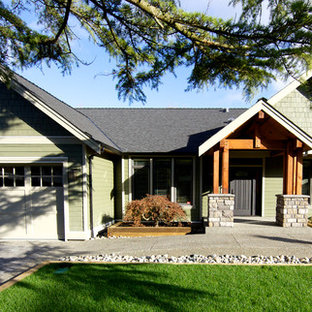 75 Beautiful Green Exterior Home With A Clipped Gable Roof Pictures ...