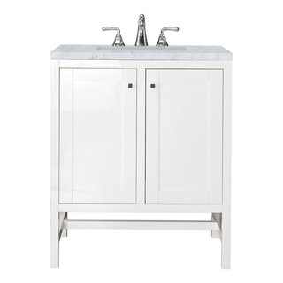 Addison 30" Vanity, With Doors, Glossy White, Carrara White Top ...