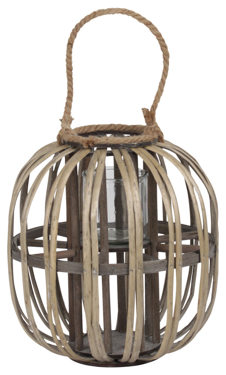 Bamboo Round Lantern, Rope Handle and Rim Mouth - Tropical ...