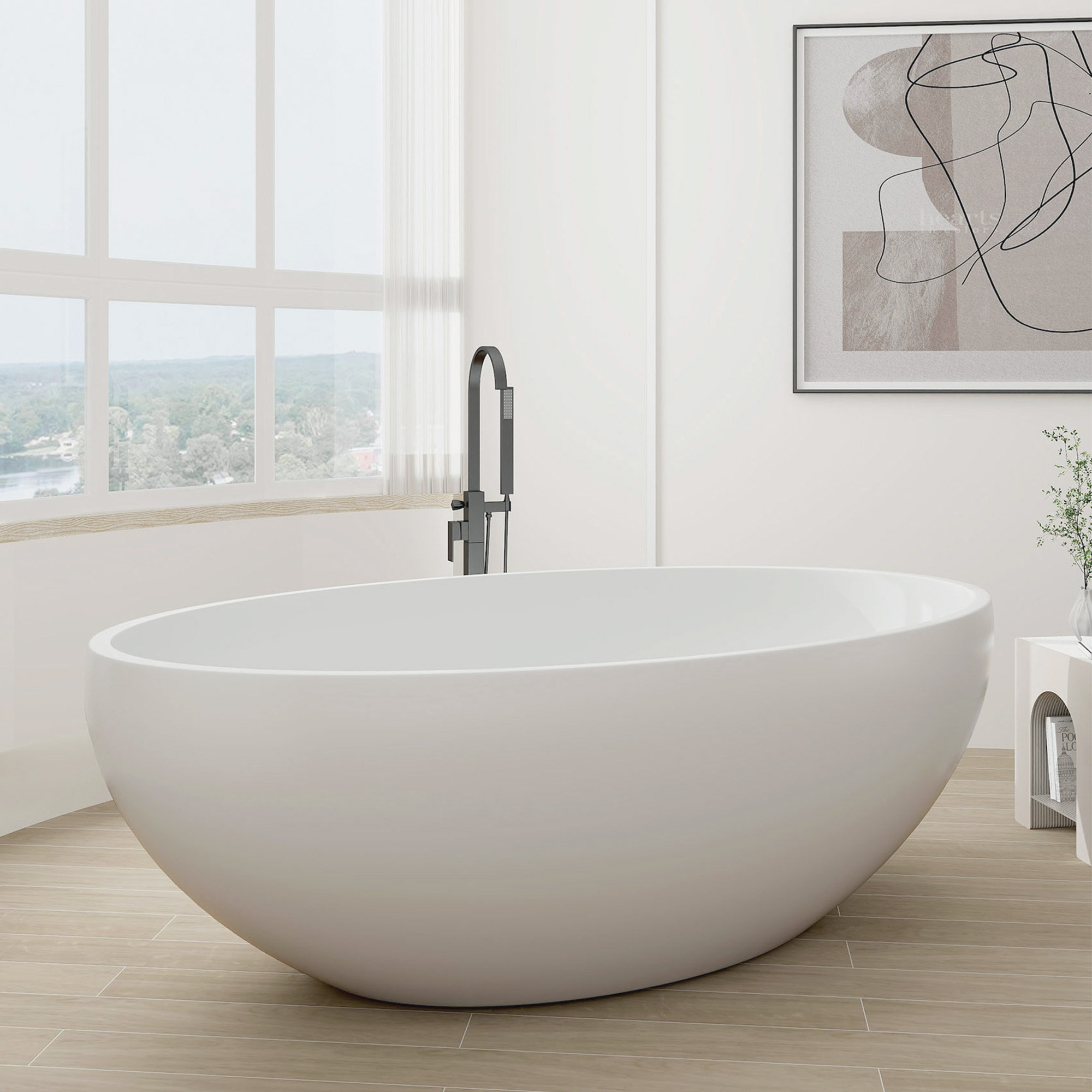 67" Extra Wide Solid Surface Matte Freestanding Bathtub, White ...