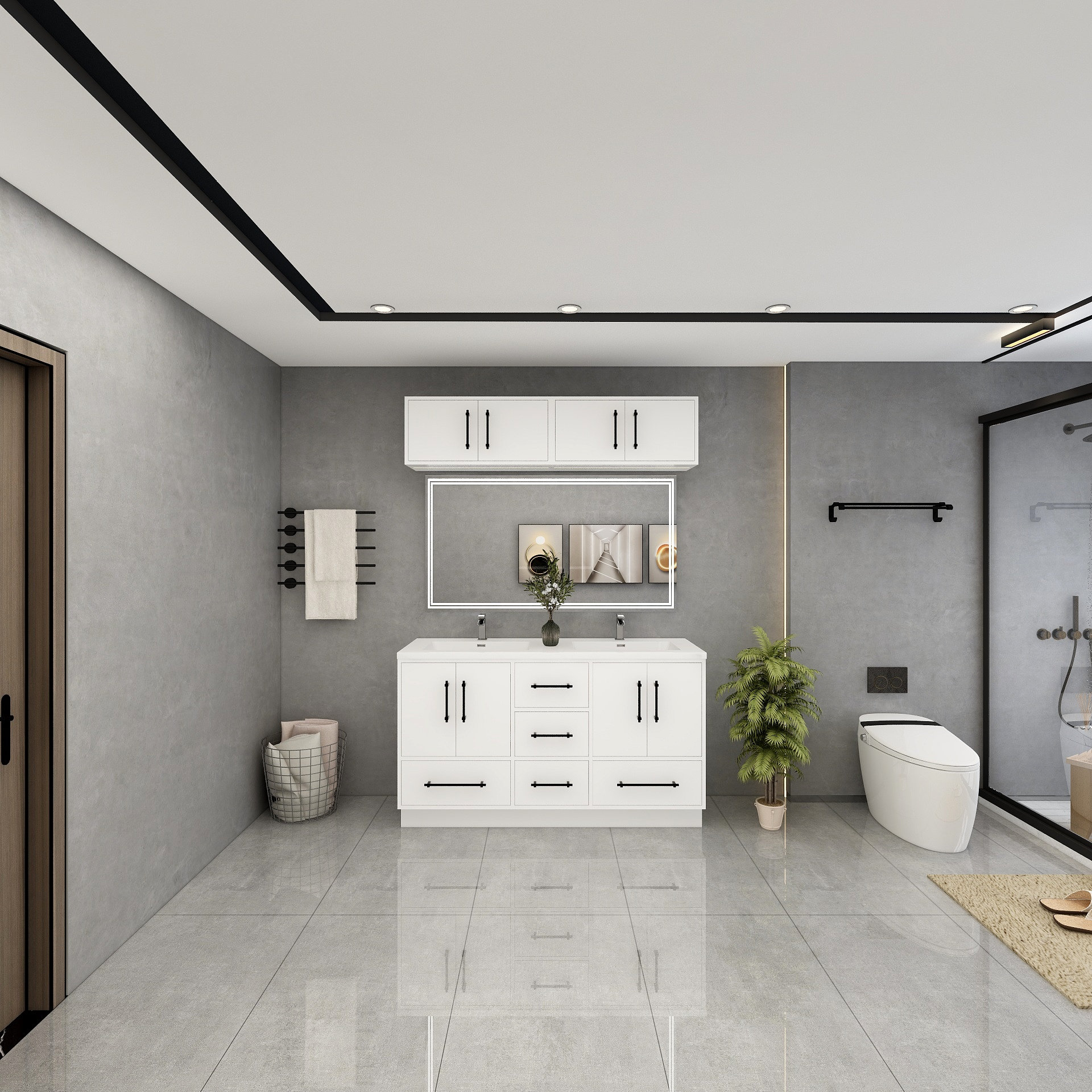 Victoria 60" Solid Wood Vanity Double Sink, Overhead Cabinet ...