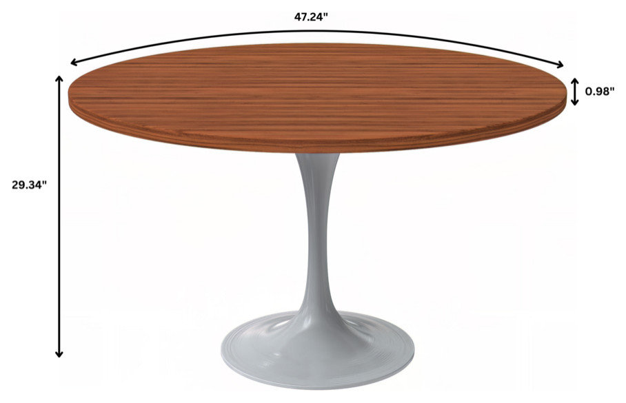 Verve 48 Round Dining Table, White Base with Cognac Brown MDF Top ...