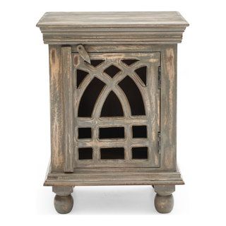 GDF Studio Farmhouse Hand-Carved Solid Wood Nightstand, Antique Grey ...