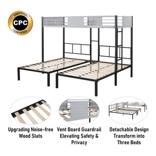 Gewnee Triple Bunk Bed with Vent Board/ Sturdy Metal Frame ...