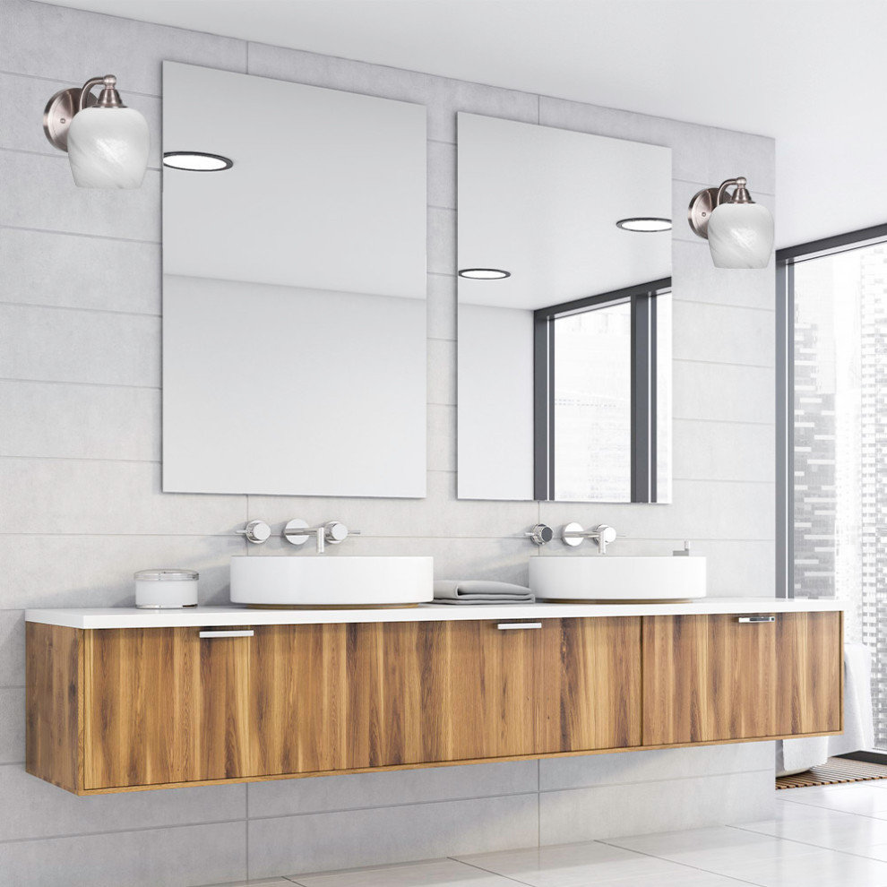 Paramount Wall Sconce, Brushed Nickel, 6" White Marble Glass ...