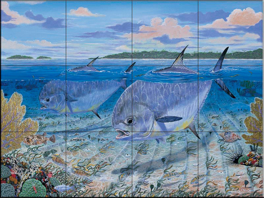 Tile Mural, Permit Flats by Carey Chen, 17" x 12.75" (12 Tiles) - Beach ...