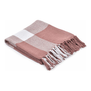 Pink Woven Cotton Checkered Throw Blanket - Farmhouse - Throws - by ...