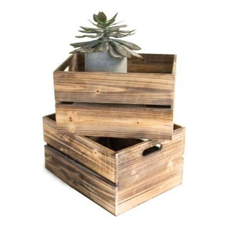 S OF 2 WOODEN SLATTED BOXES - Rustic - Storage Bins And Boxes - by ...