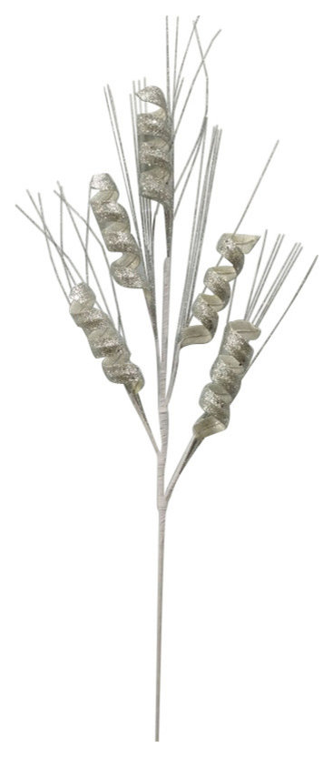 28" Silver Glitter Pick Spray With Five Silver And White Twirls ...