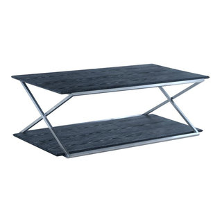 Westlake Black Veneer Coffee Table with Brushed Stainless Steel Frame ...