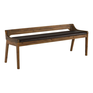 Benzara BM239747 Wooden Panel Back Dining Bench With Leatherette Seat ...