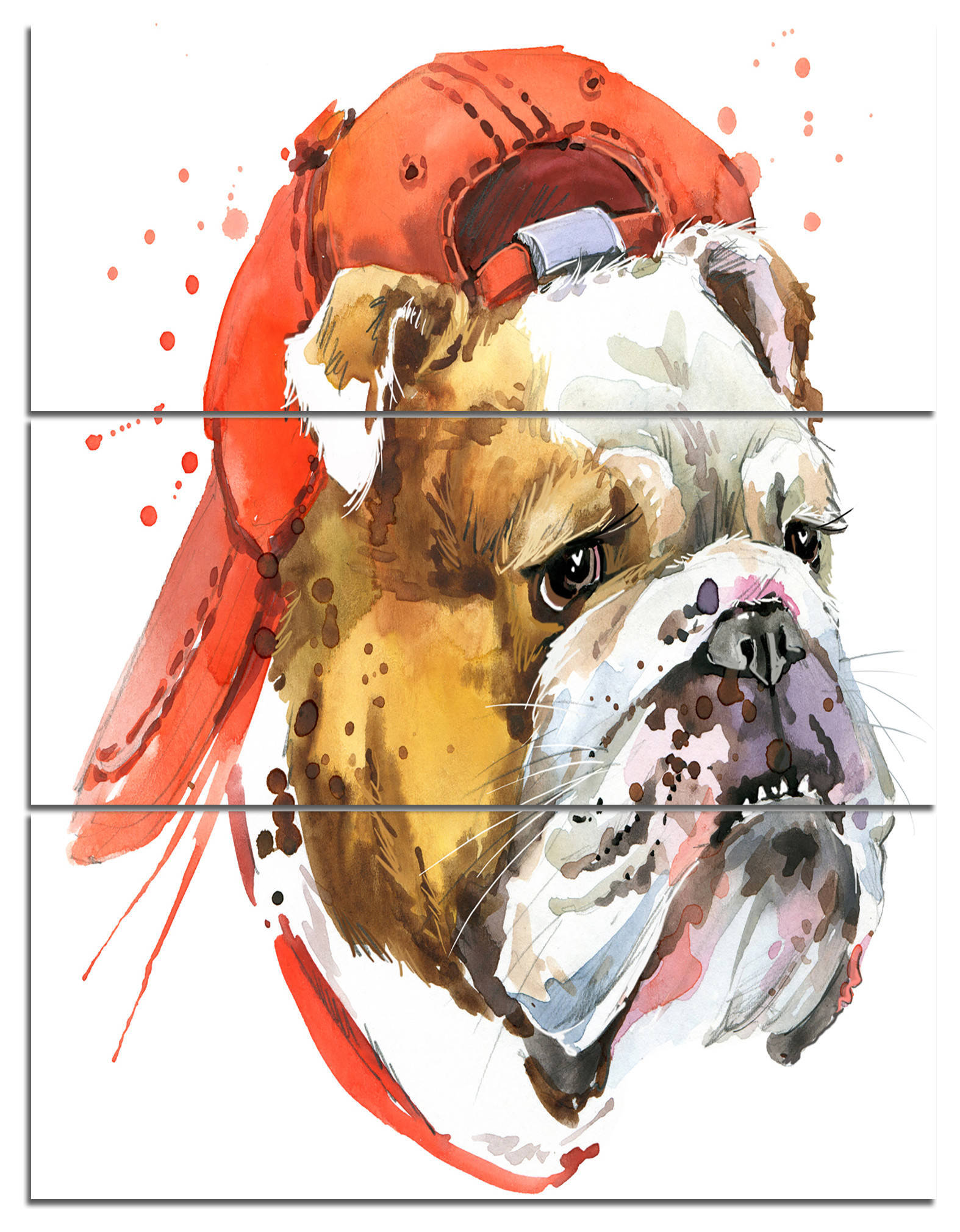 "Bulldog Illustration" Animal Canvas Artwork, 28"x36" 3 Panel ...
