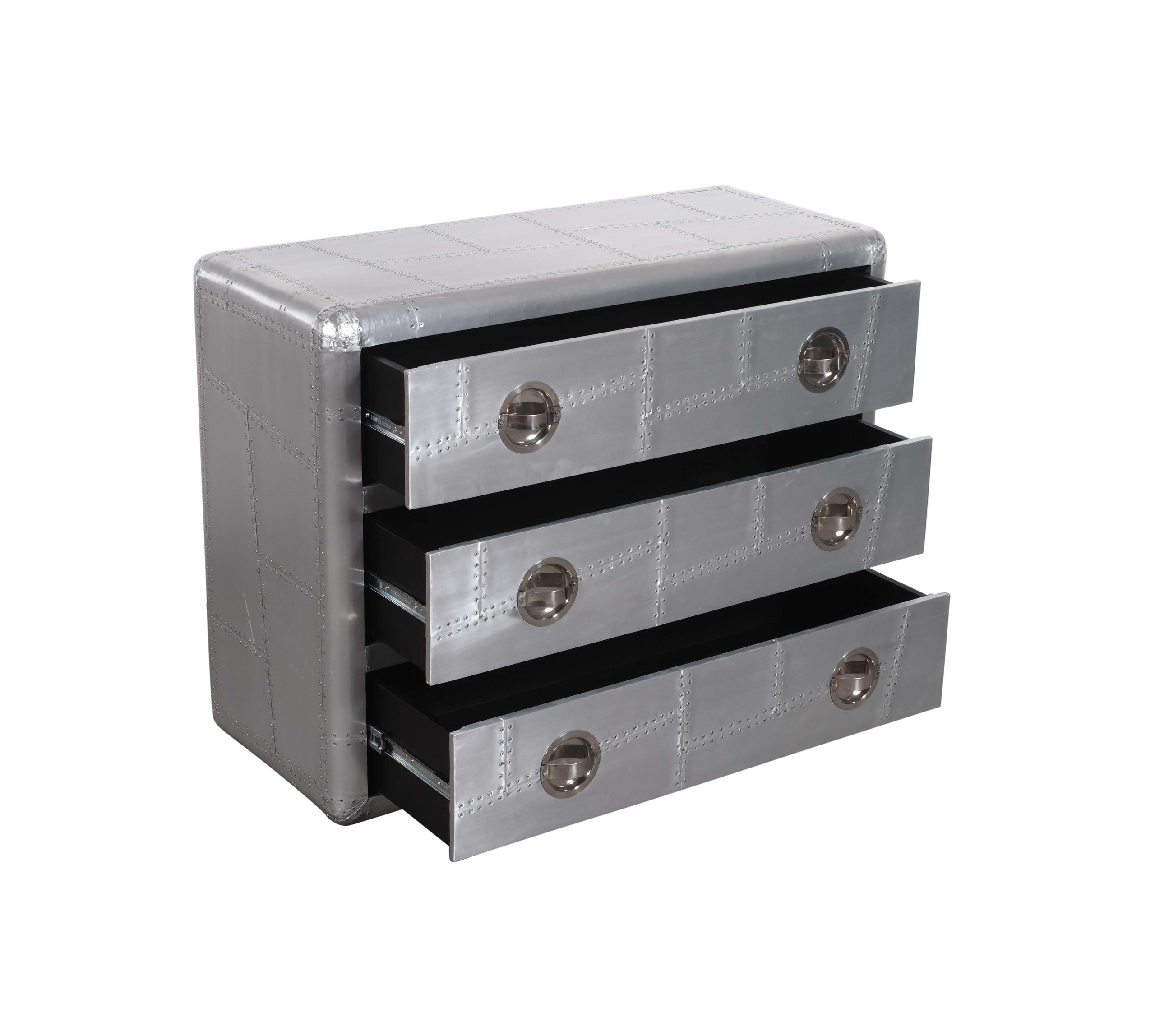 Pilot 3-Drawer Chest with Silver Aluminum Cladding and Exposed Steel ...