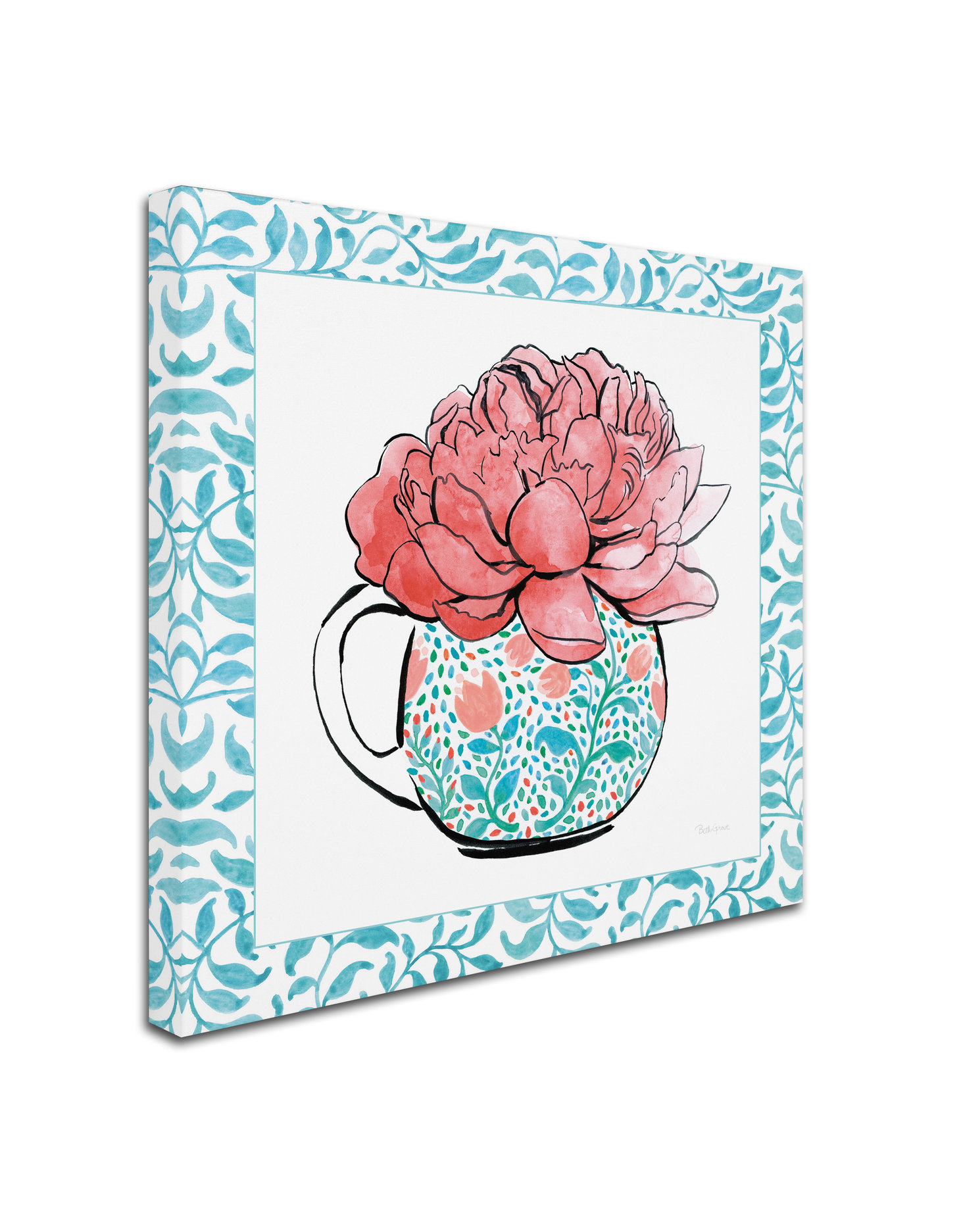 Beth Grove 'Floral Teacup I Vine Border' Canvas Art, 24"x24 ...