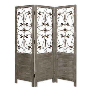 HomeRoots 1" x 60" x 72" Gray 3 Panel Floor Wood Screen - Mediterranean ...