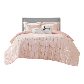 Intelligent Design Queen Metallic Print Comforter Set In Blush ID10 ...