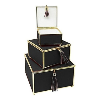 Splendid Black Set Of 3 Storage Boxes With Tassel - Contemporary ...