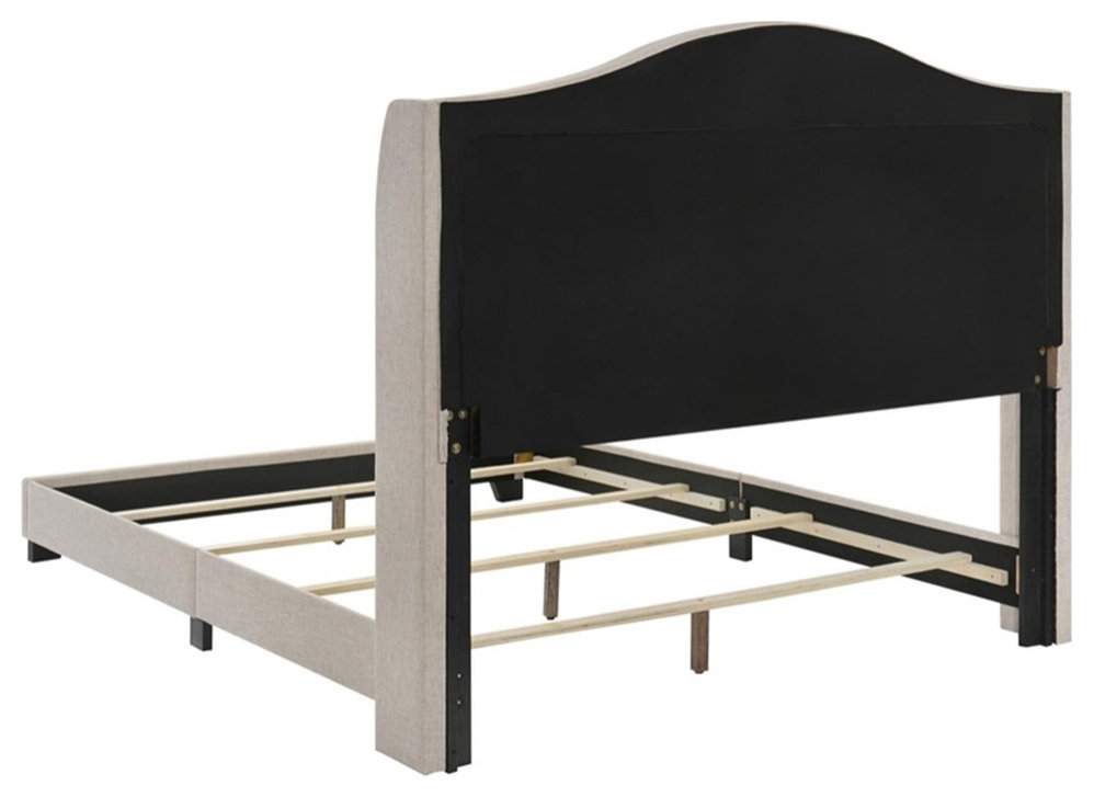 Pemberly Row Transitional Fabric Upholstered Camel Back Queen Bed Beige ...