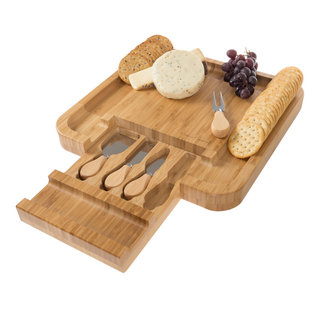 Bamboo Cheese Serving Tray Board With 4-Piece Stainless-Steel Cutlery ...
