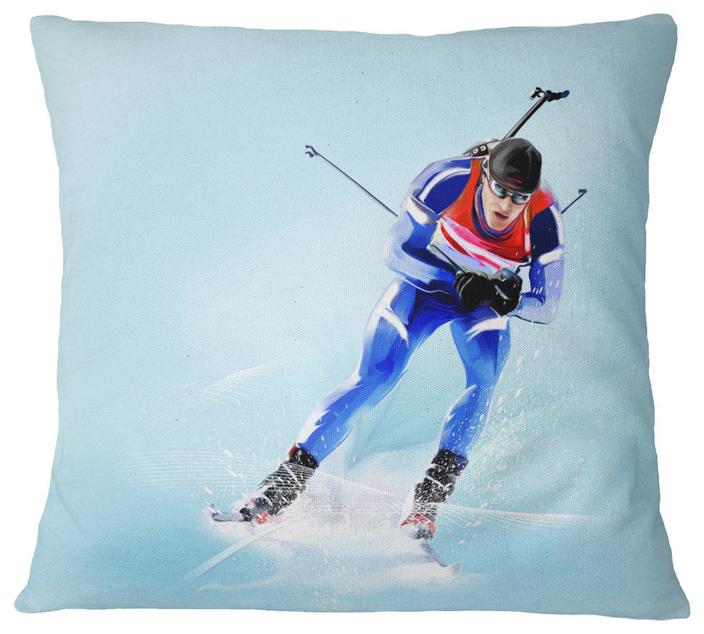 Professional Male Skier Abstract Portrait Throw Pillow, 18"x18 ...