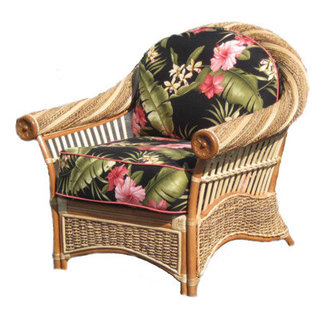 Maui Twist Arm Chair in Natural, Hamakua Ebony Fabric - Tropical ...