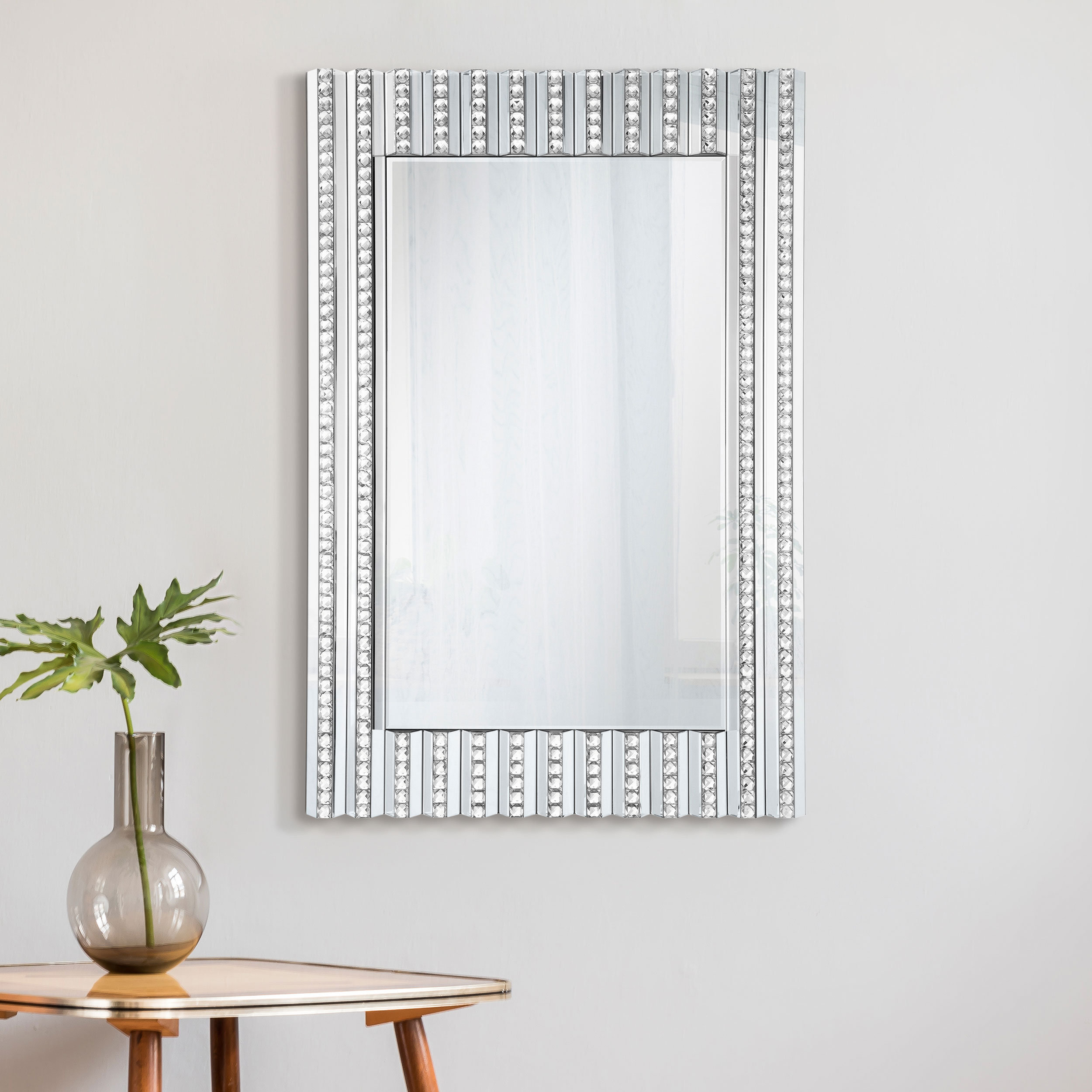 Aideen Rectangular Wall Mirror With Vertical Stripes of Faux Crystals ...