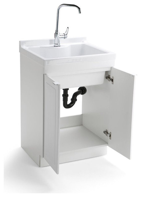 Simpli Home Murphy 24" Laundry Sink Cabinet in White - Transitional ...