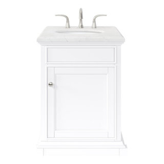 Elite Stamford 24" White Single Sink Bath Vanity With Carrara Quartz ...