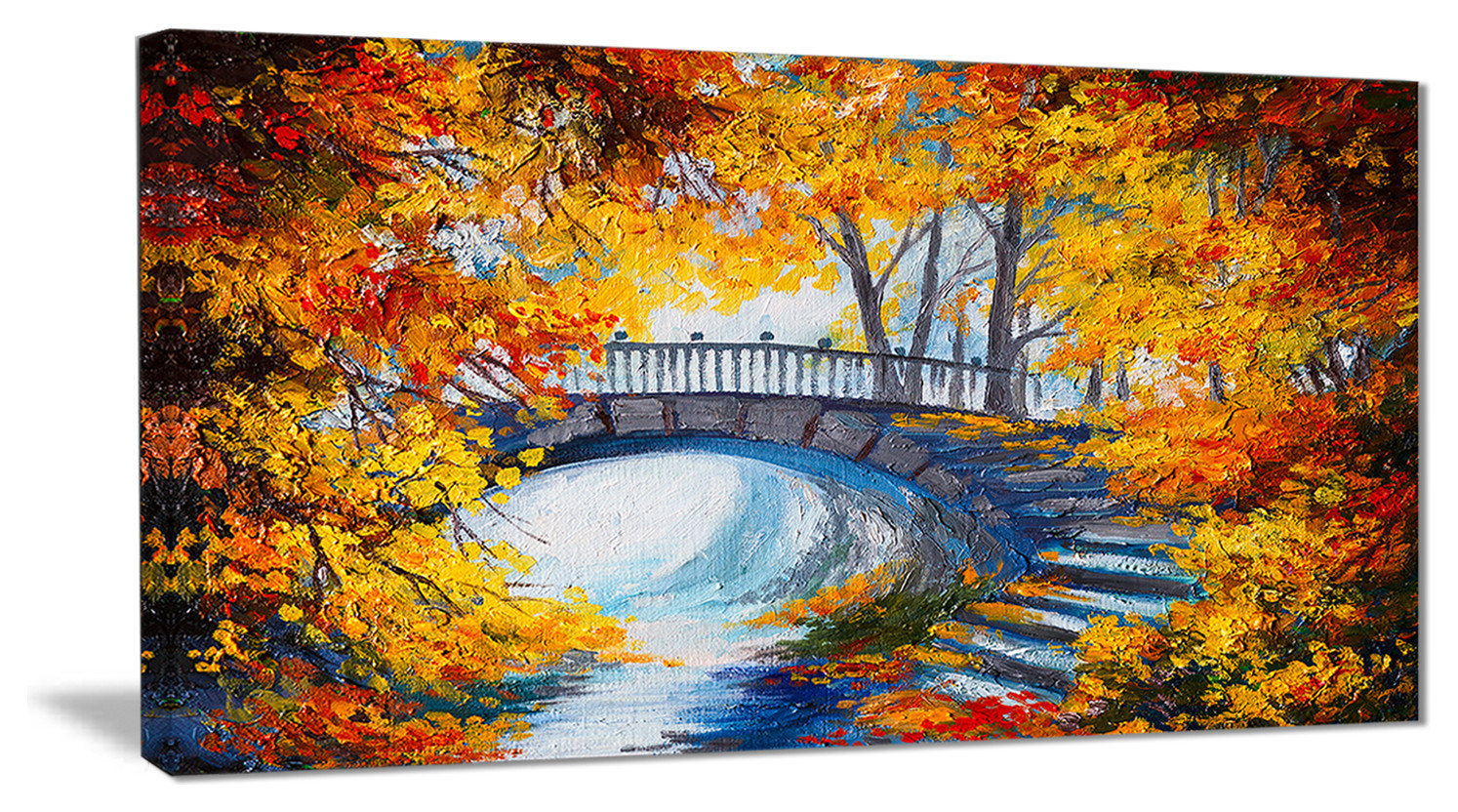 "Fall Forest With A Bridge" Landscape Canvas Artwork, 40"x20 ...